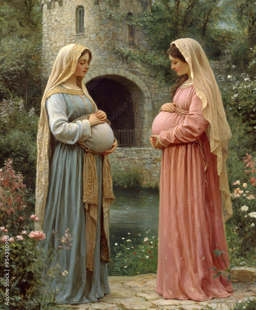 painting of the Visitation depicting the biblical scene in which a ...
