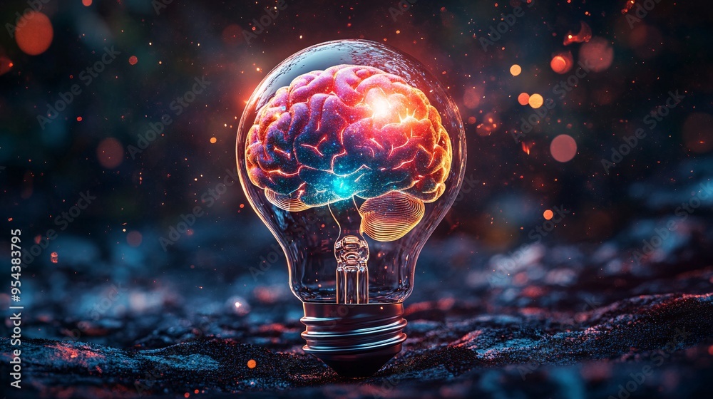 Neuroscience and Psychology. The brain and a light bulb imagery ...