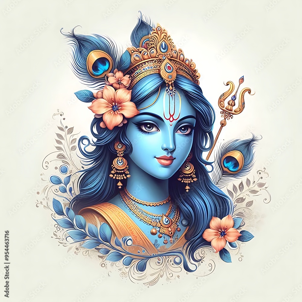 Radha with Blue Skin on a Light Background, Celebrating the Birth of ...