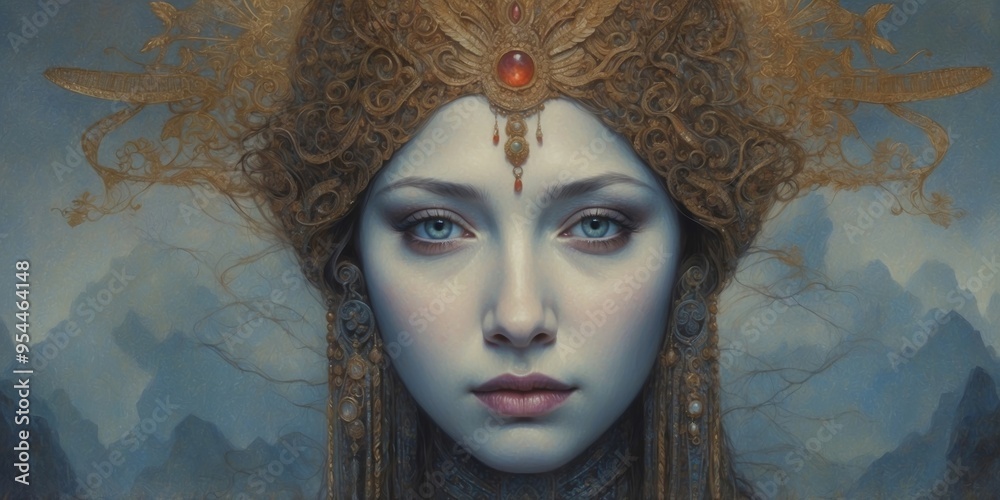 In the ethereal depths of a watercolor painting, an ominous baroque AI ...