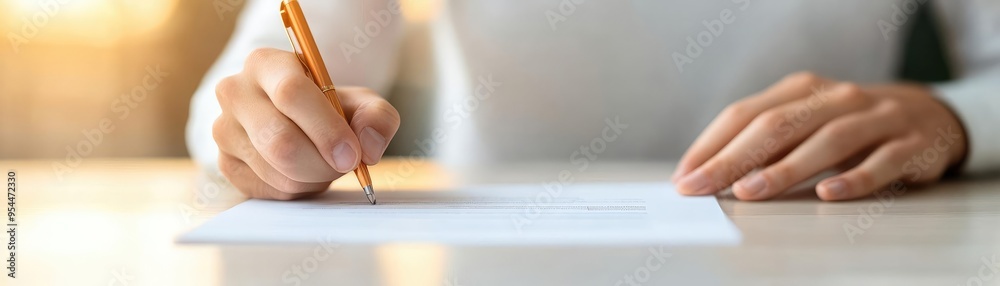 New employee signing a job offer letter with excitement, symbolizing ...