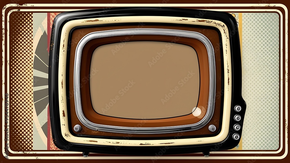 Pop art frame designed to look like a 1950s TV, featuring rounded ...