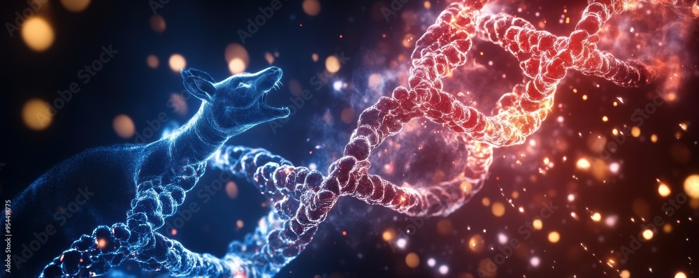 Wildlife animals with transparent skin revealing visible DNA helix ...