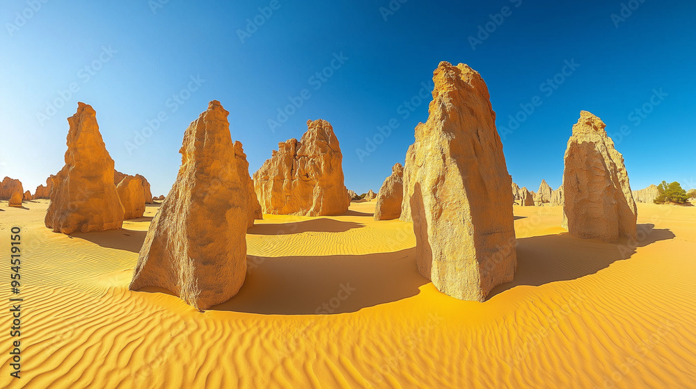 The Pinnacles, a towering limestone rock formation in the desert with a ...