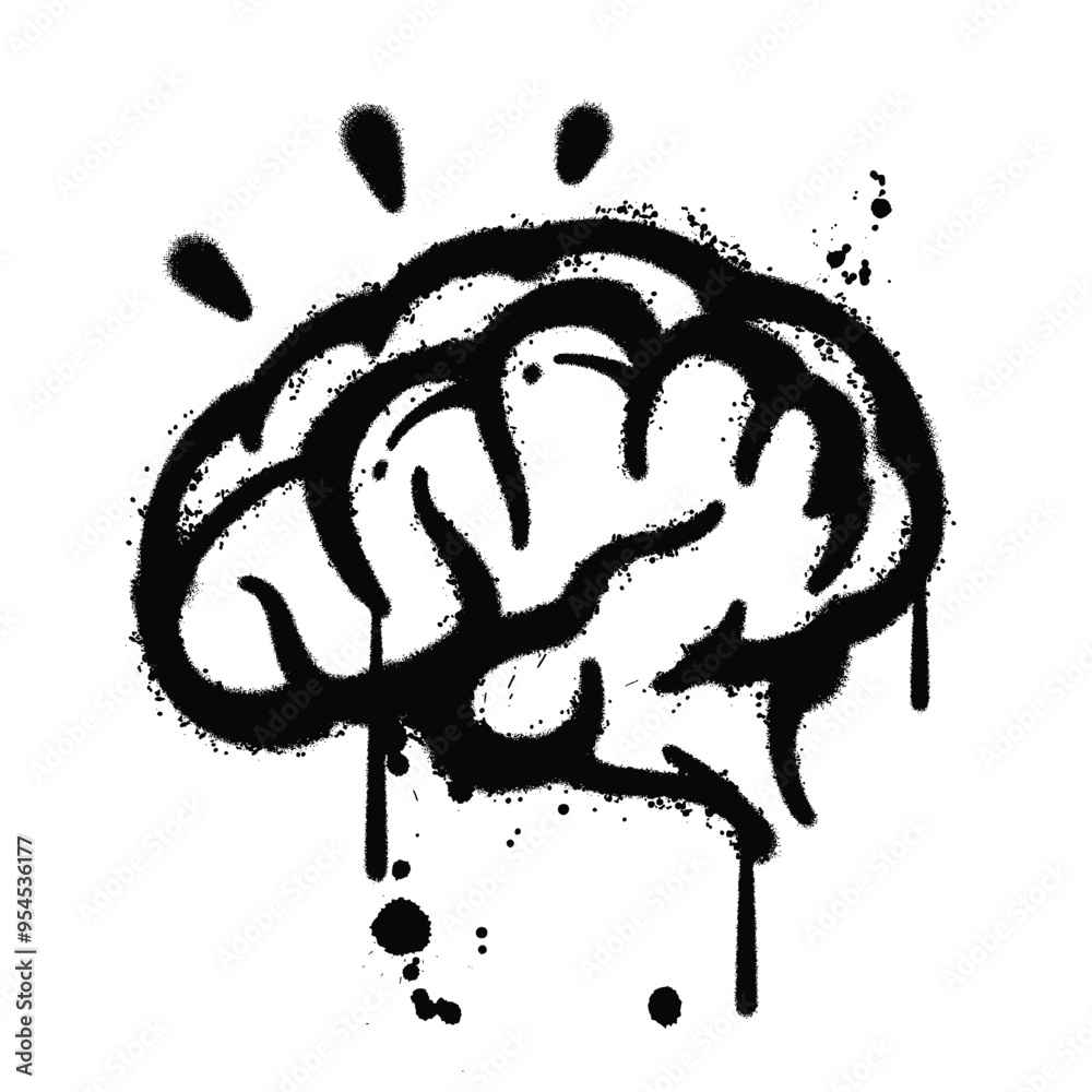 Black and White Graffiti Spray Painted brain on white background Stock ...