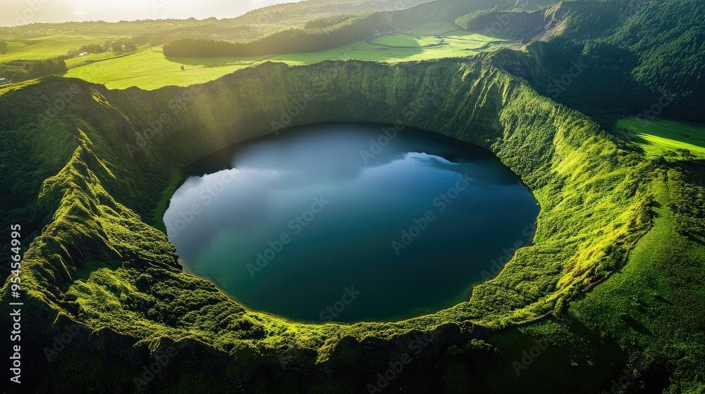 Bird's-eye view of the tranquil waters and greenery of the Lagoa das ...