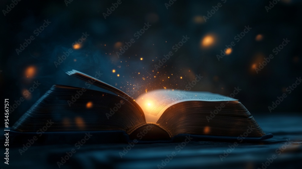 Illuminated Wisdom, an open book radiating a warm glow, symbolizes the transformative power of ...