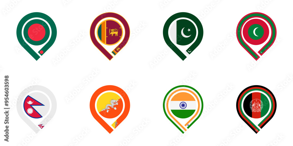 map pin icon set of south asian countries. vector illustration isolated ...