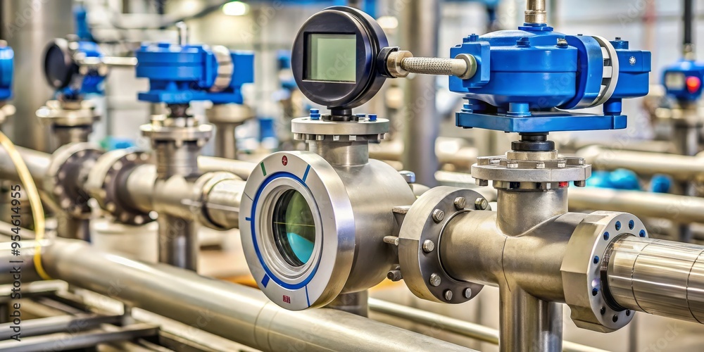 This industrial hydraulic flow sensor detects liquid or gas flow rate ...