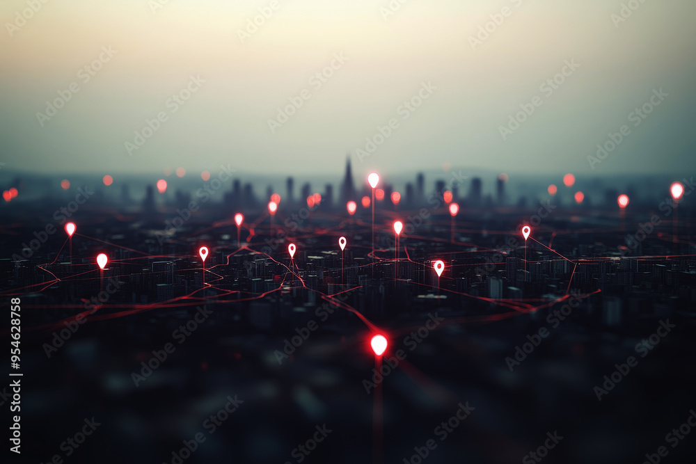 gps location pin icon prominently displayed on an urban city map, indicating specific ...