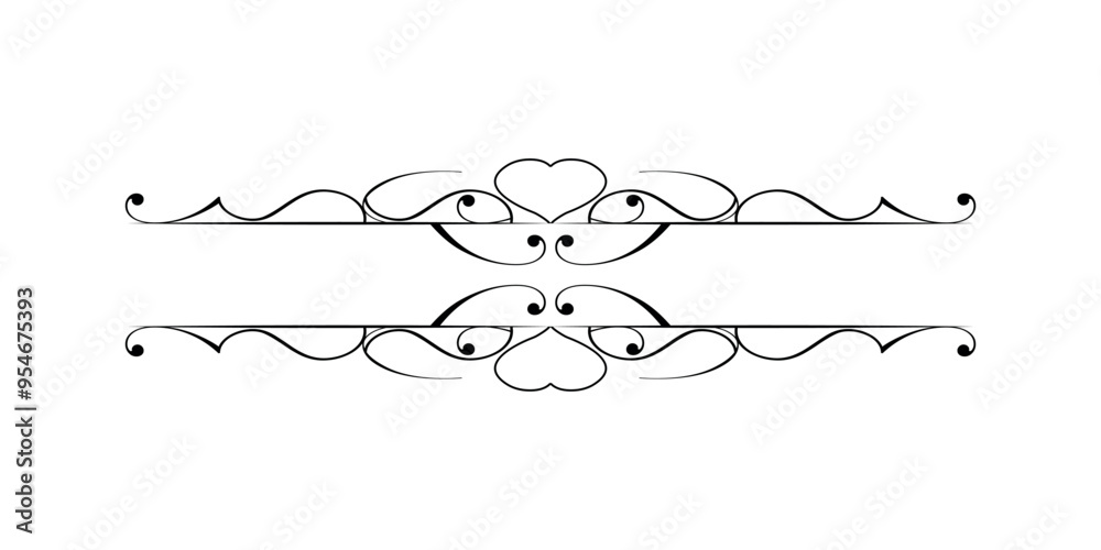 Ornamental Heart Flourish Border. Vintage Heart Themed Border Line Art ...