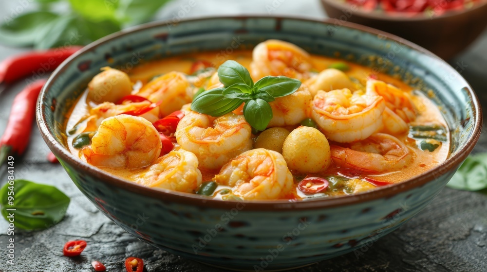 Singaporean Laksa: A spicy laksa noodle soup with prawns, tofu puffs ...