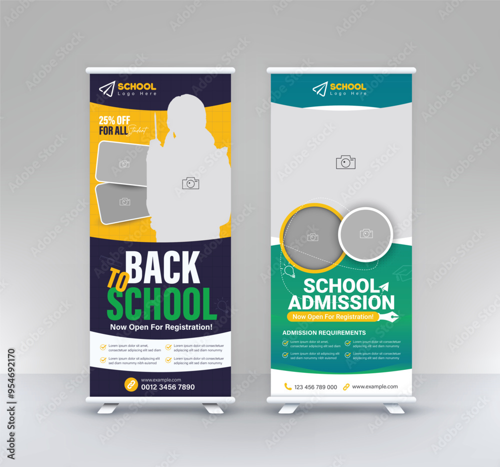 Back to School Admission standee rollup two design modern education ...