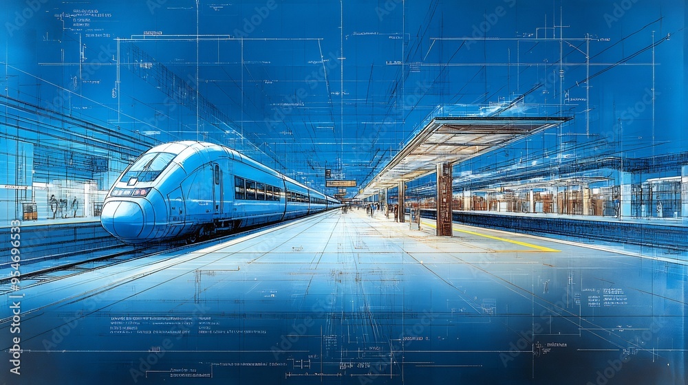 Blueprint of highspeed train station with platform layouts ticketing ...