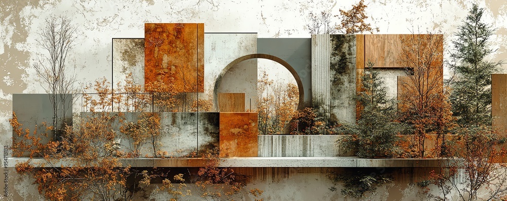 Visualize a serene abstract collage where the beauty of a forest meadow ...