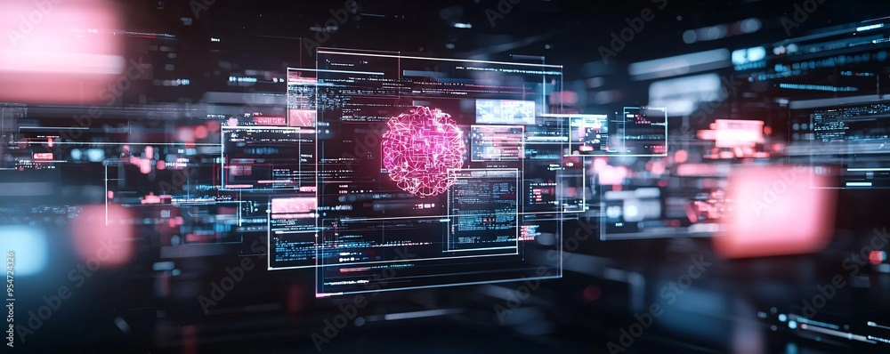 Artificial intelligence designing a website on a holographic display ...