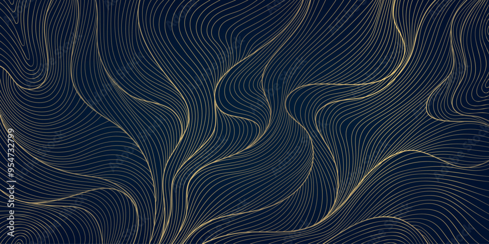 Vector art deco line gold wave background, abstract water texture ...