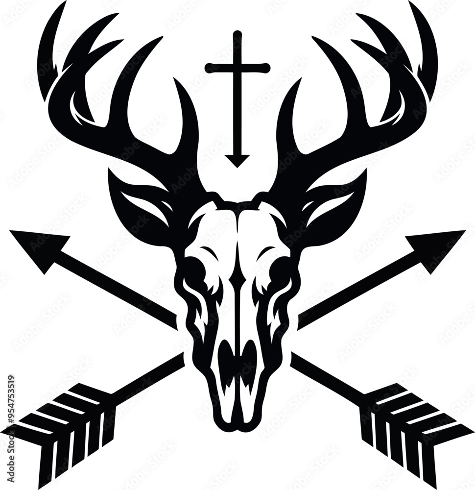 Deer Skull logo with crossing hunting arrows vector illustration on ...
