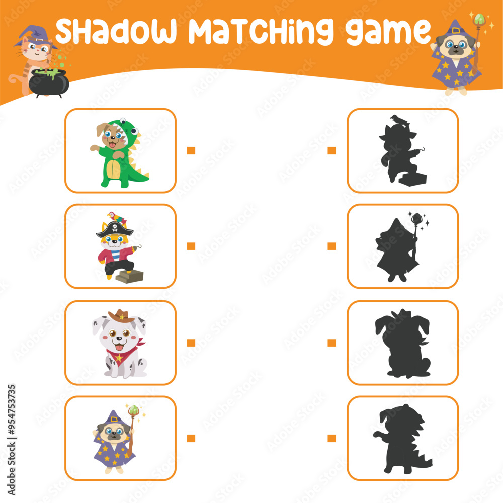 Matching shadow game for children. Find the correct shadow. Worksheet ...