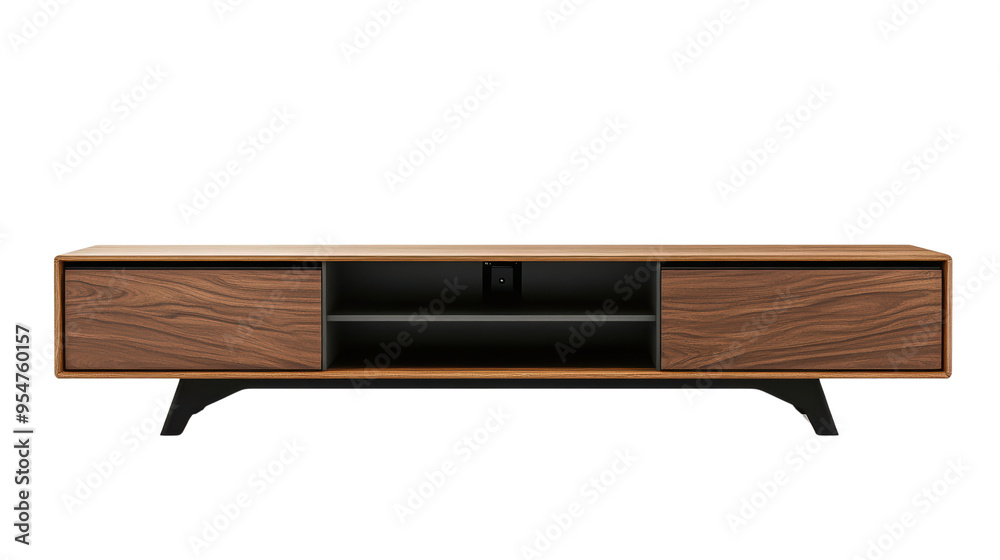 Modern TV stand isolated on black background. This sleek and stylish ...