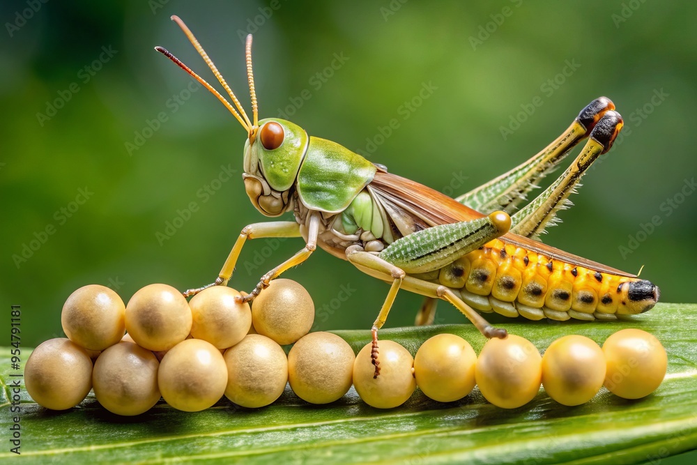 A photograph displays the metamorphosis of a grasshopper, featuring ...