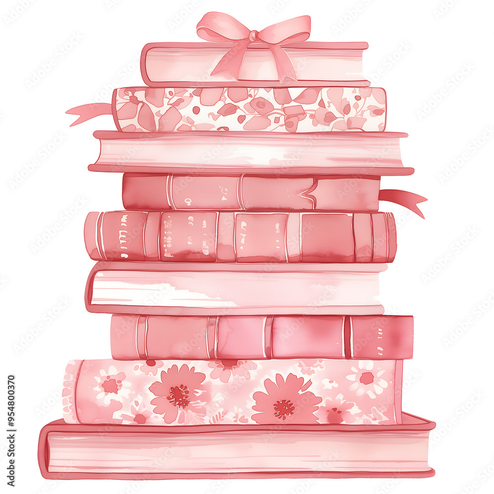 Coquette retro book stack with pink ribbon bow Illustration. Trendy ...