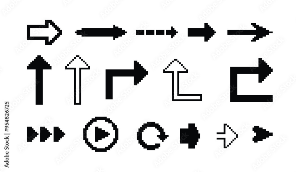 8 Bit pixel arrows vector big set of icons, collection of arrow ...