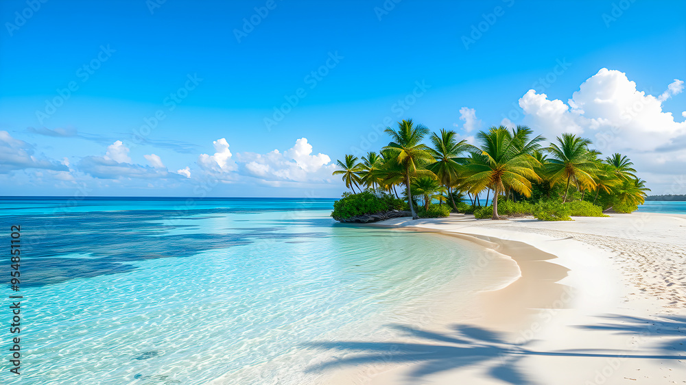 Amazing nature beach palm trees moody sky. Summer vacation travel ...