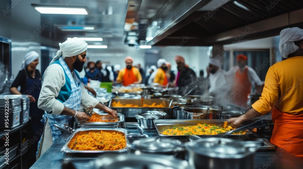 Bustling Sikh Temple Kitchen Preparing Langar Communal Meal Stock Photo ...
