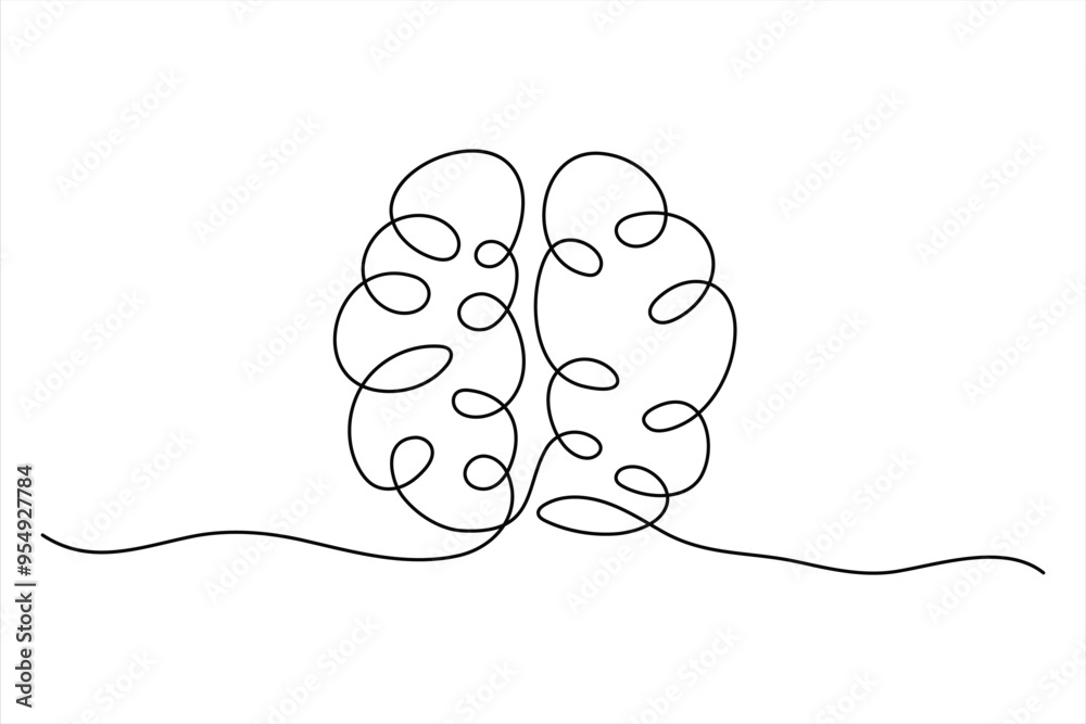Continuous one line drawing of human brain. Hand drawn minimalism style ...
