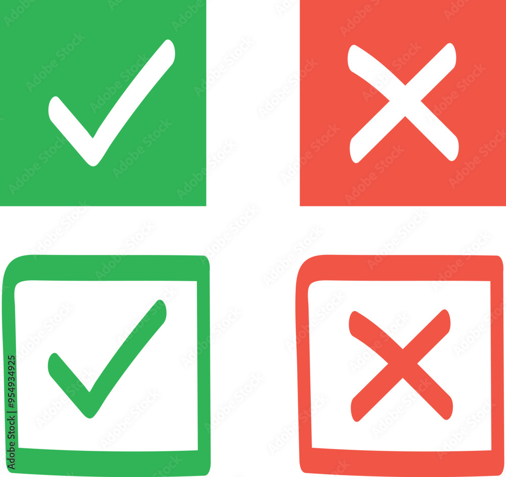 Vector de Stock Sharp green checkmark and red cross on isolated white ...