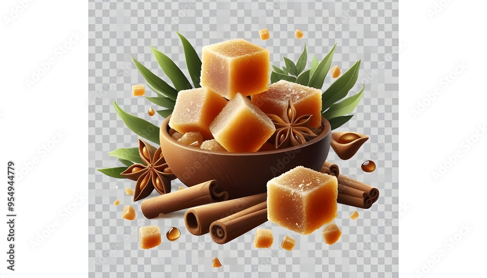 floating jaggery cubes isolated on transparent background Stock ...