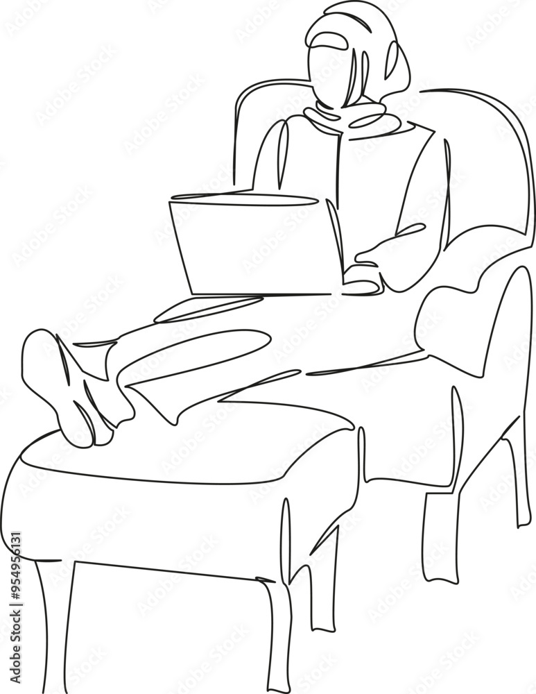 One continuous single drawing line art flat doodle muslim girl, modern ...