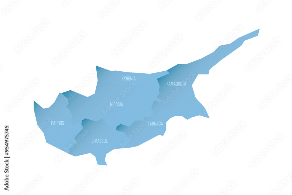 Cyprus political map of administrative divisions - districts. Shaded ...