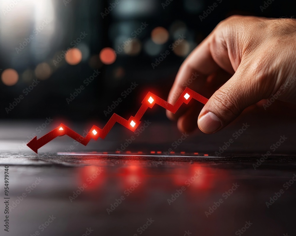Hand holding a declining interest rate chart, representing market ...