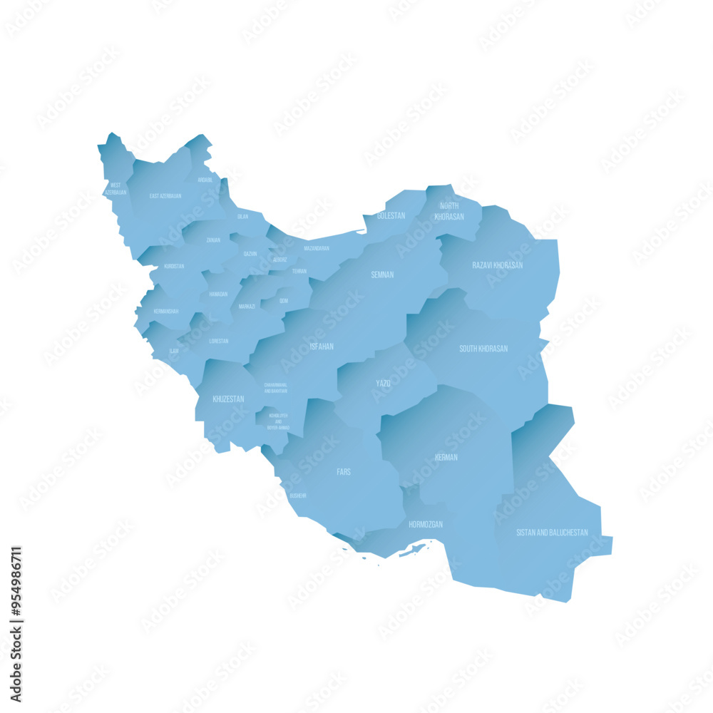 Стоковий вектор Iran political map of administrative divisions - provinces. Shaded vector map ...