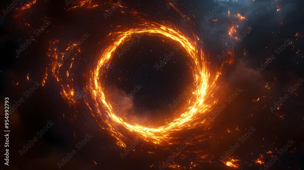 Abstract Fiery Cosmic Ring in Space with Stars and Nebulae, Perfect for ...
