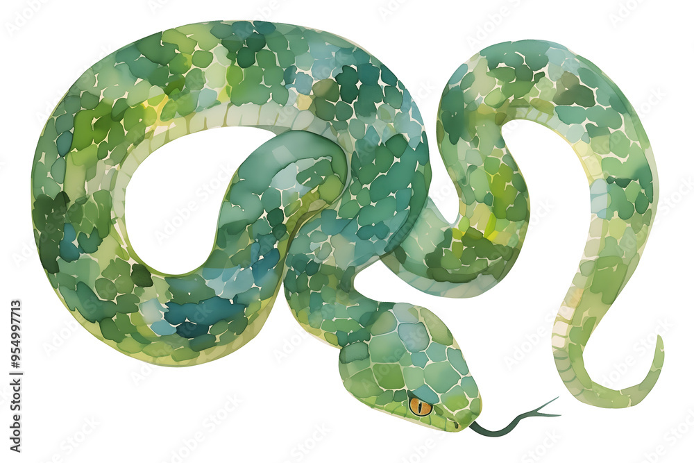 Simple hand drawn watercolor snake illustration. Cute snake hand ...