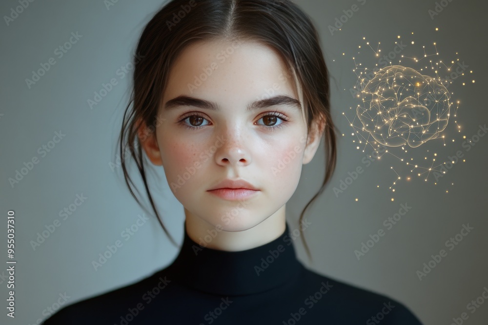 Mentalizing Cognitive development Elegant woman with subtle digital ...