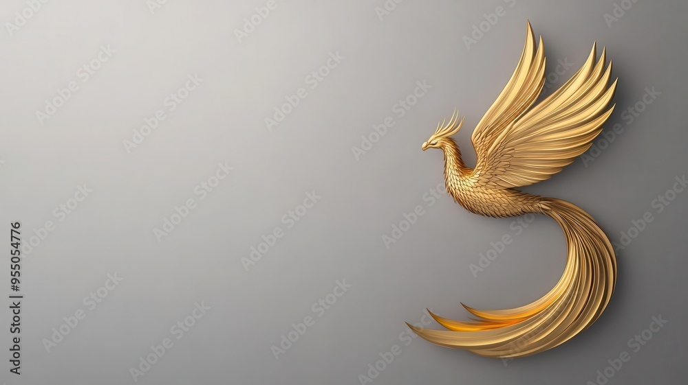 Стоковая иллюстрация «Golden phoenix rising from ashes, symbolizing ...