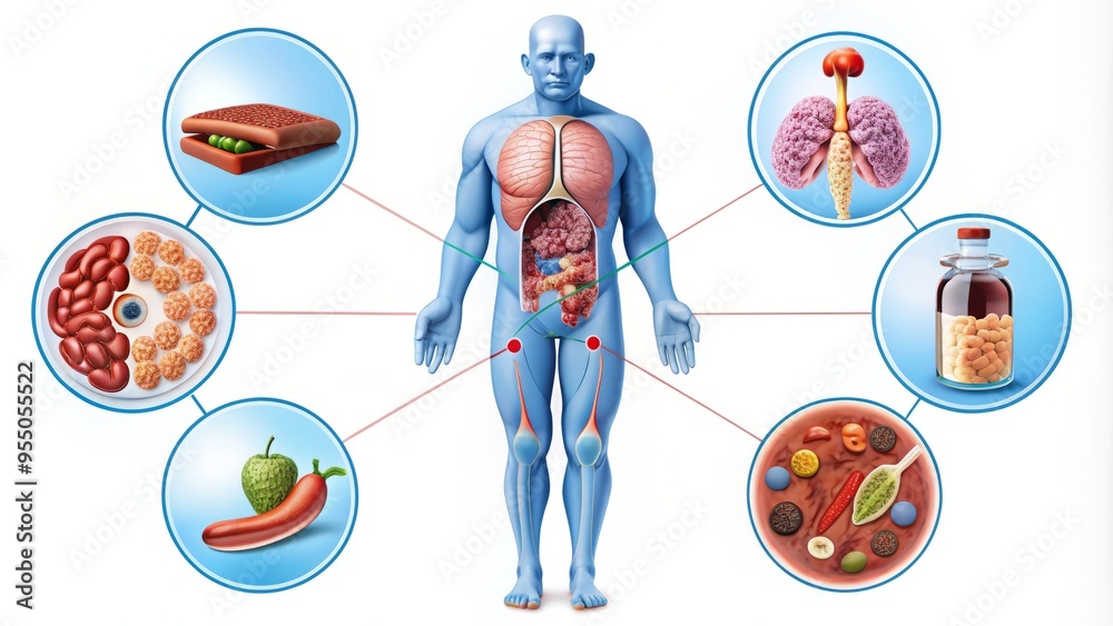 Illustrated diagram showing the effects of diabetes on the human body ...