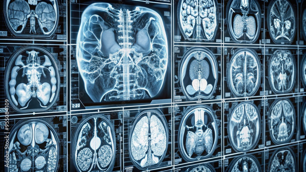 Cross-Sectional Tomography Medical Images In Shades Of Gray Depict ...