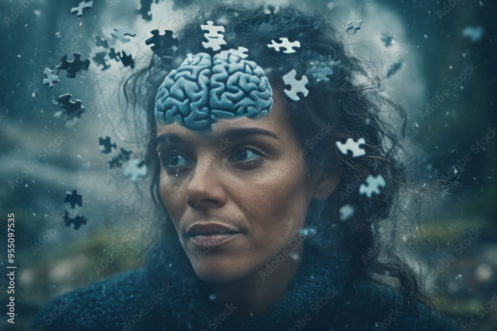 Emotional attunement Mental effort Woman with puzzle pieces falling ...