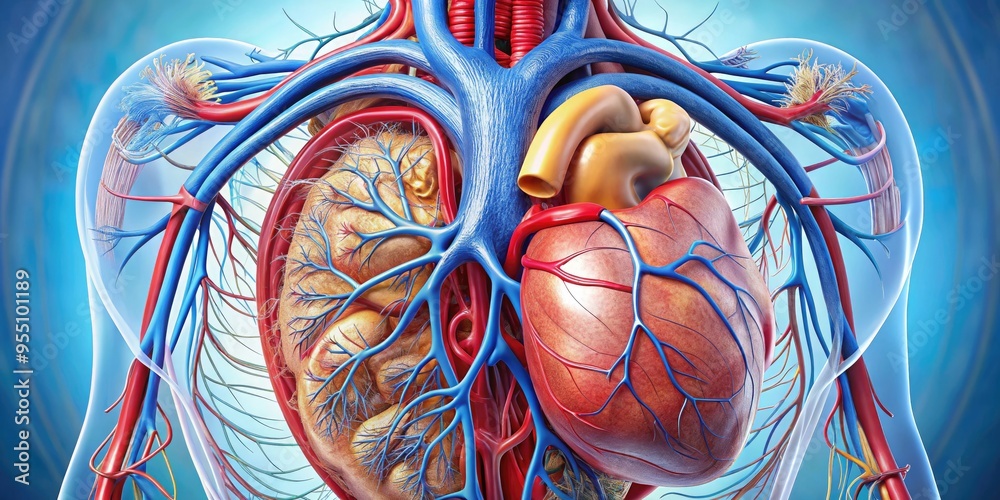 Intricate Medical Illustration Of The Human Heart With Labelled ...