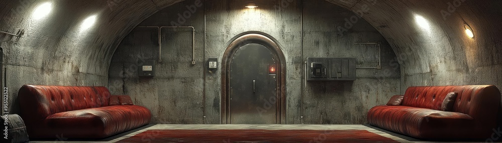 Underground bunker complex, with concrete walls, reinforced doors, and ...