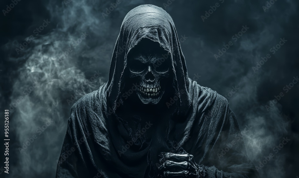 Grim reaper with smoky background. Halloween and horror concept. Scary ...