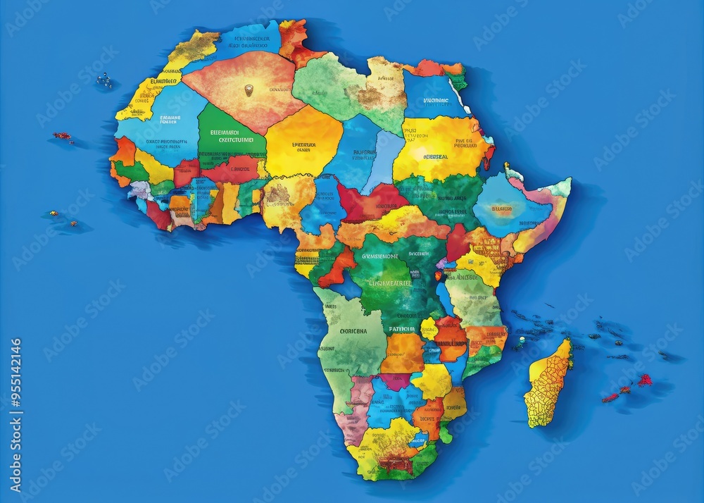 Vibrant colorful map of Africa featuring 54 distinct countries with ...