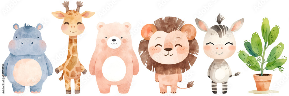 Watercolor safari animals PNG, Cute animal clipart Bundle, Lion ...