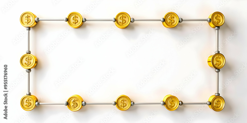 3D Blockchain Nodes and Coin Symbols Frame: A Modern Border Design with ...