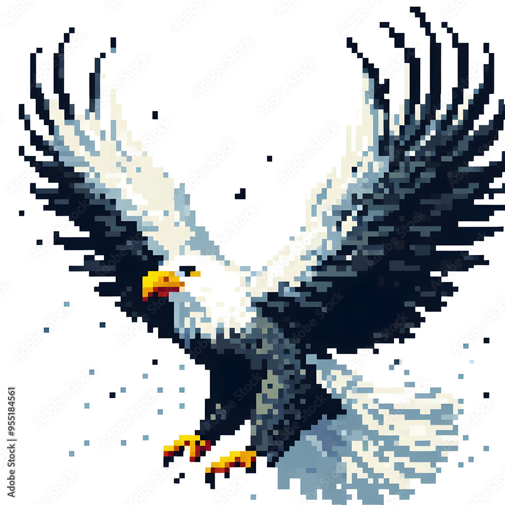 흰 배경, 독수리, 픽셀아트 (White background, eagle, pixel art) Stock Illustration ...